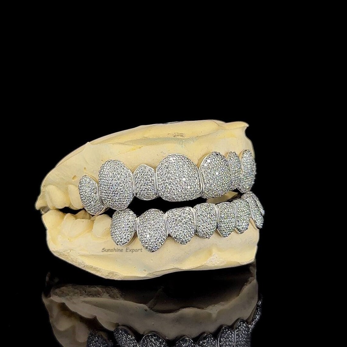 Fully Iced Out 8 Top & 8 Bottom VVS Moissanite Grillz 925 Sterling ...