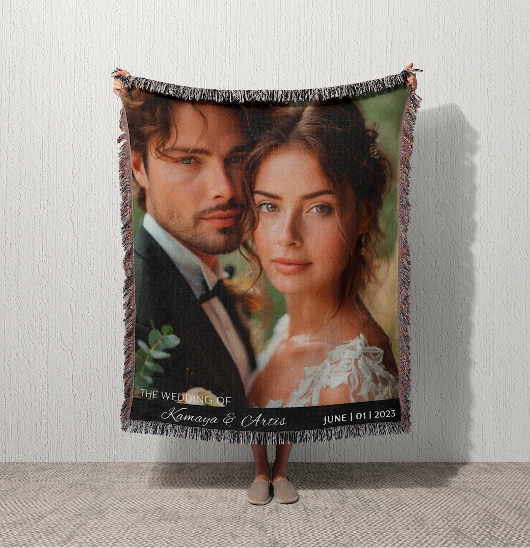 Personalized Wedding Blanket Photo Custom Tapestry Woven Cotton Throw ...