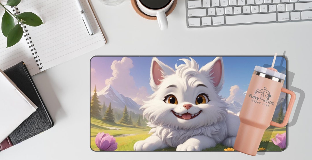 Cute Furry Dog Desk Mat & Water Bottle Bundle | Appreciation Gift | for ...