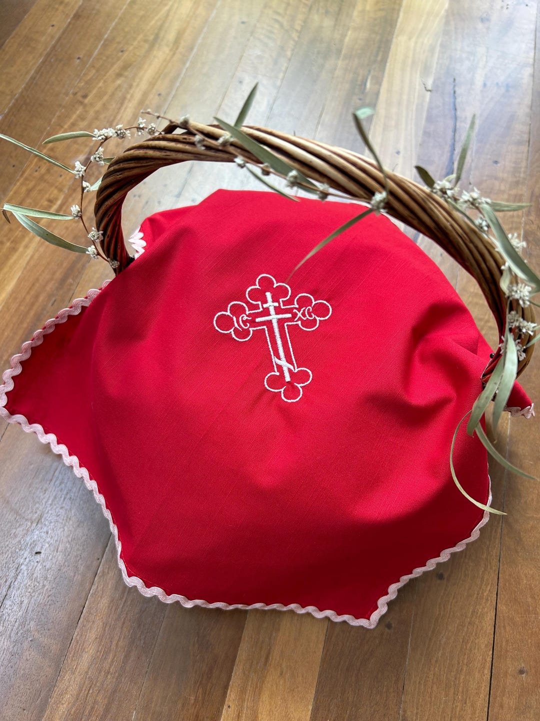 Orthodox Cross Embroidered Red Cloth Pascha Basket Cover Easter ...