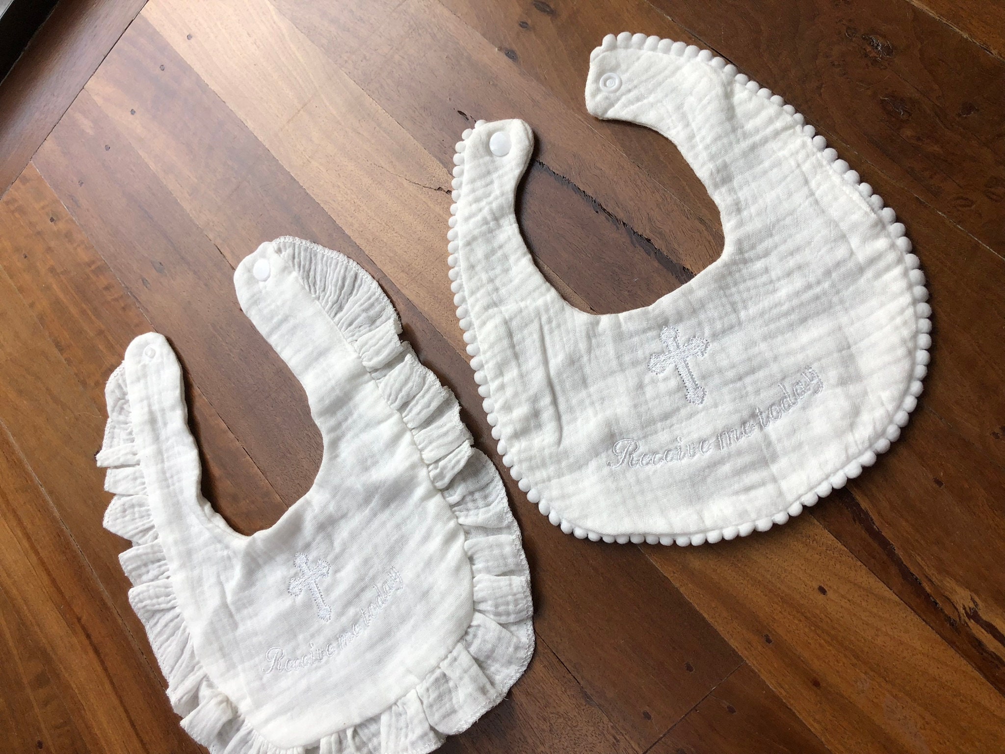 Baptism / First Holy Communion Baby White Bib Gift Embroidered Cross ...