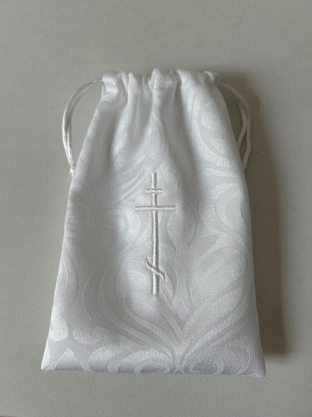 Handmade Embroidered Orthodox Cross Bag White Drawstring Small ...