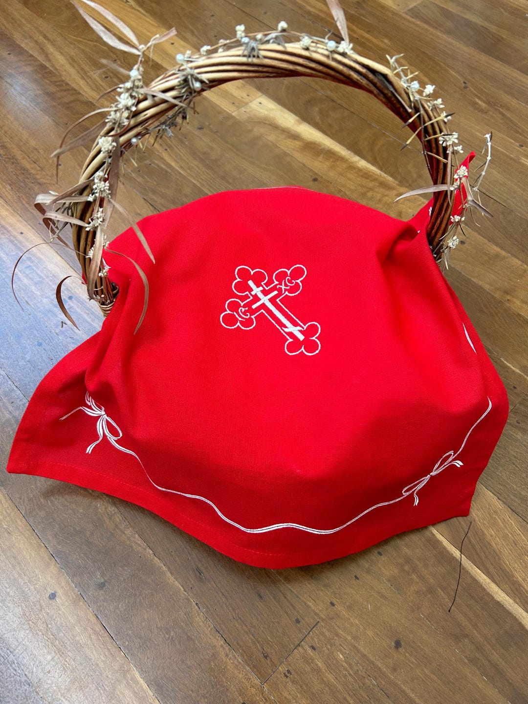 Orthodox Cross Embroidered Red Cloth Pascha Basket Cover Easter ...
