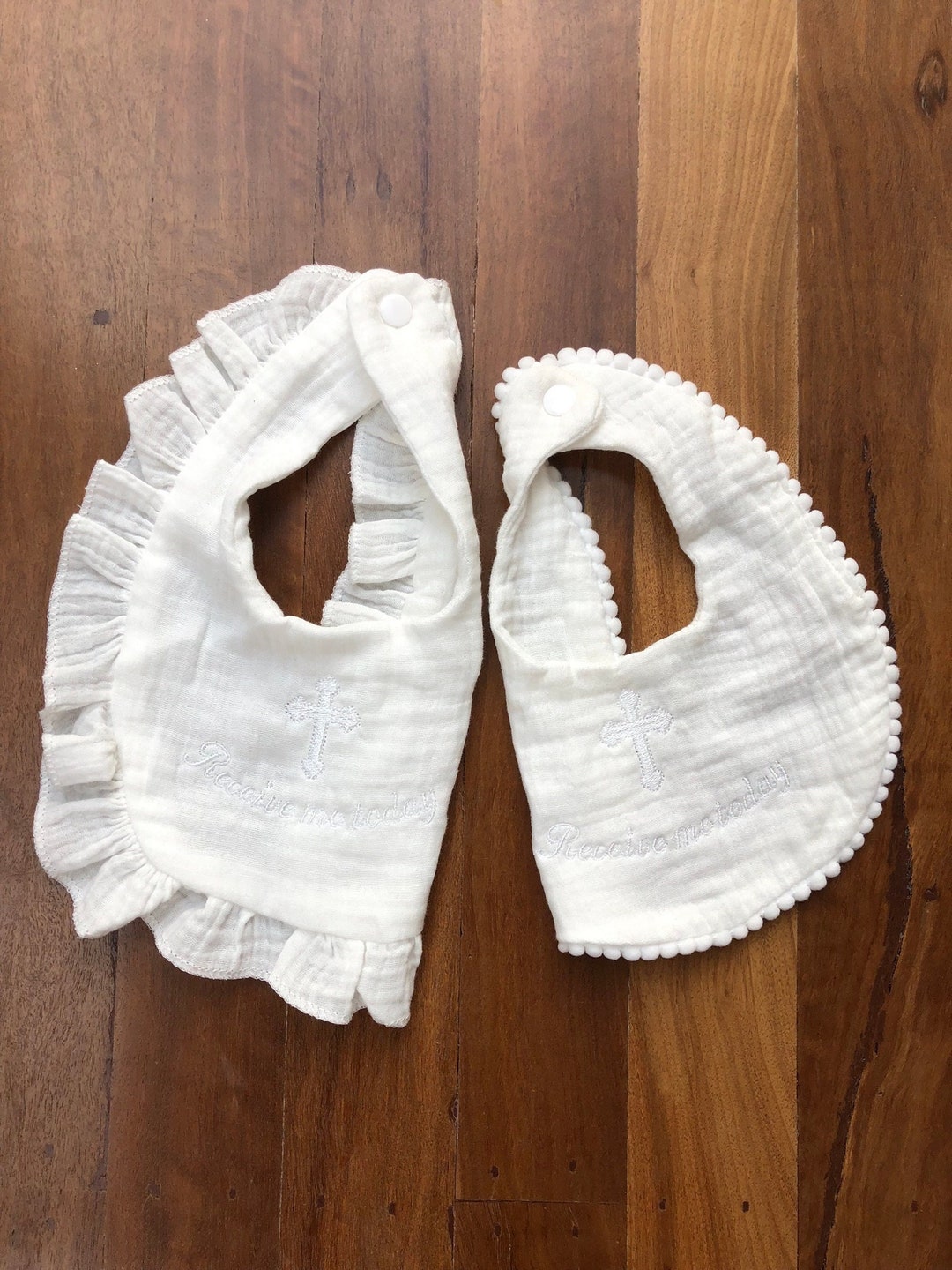 Baptism / First Holy Communion Baby White Bib Gift Embroidered Cross ...
