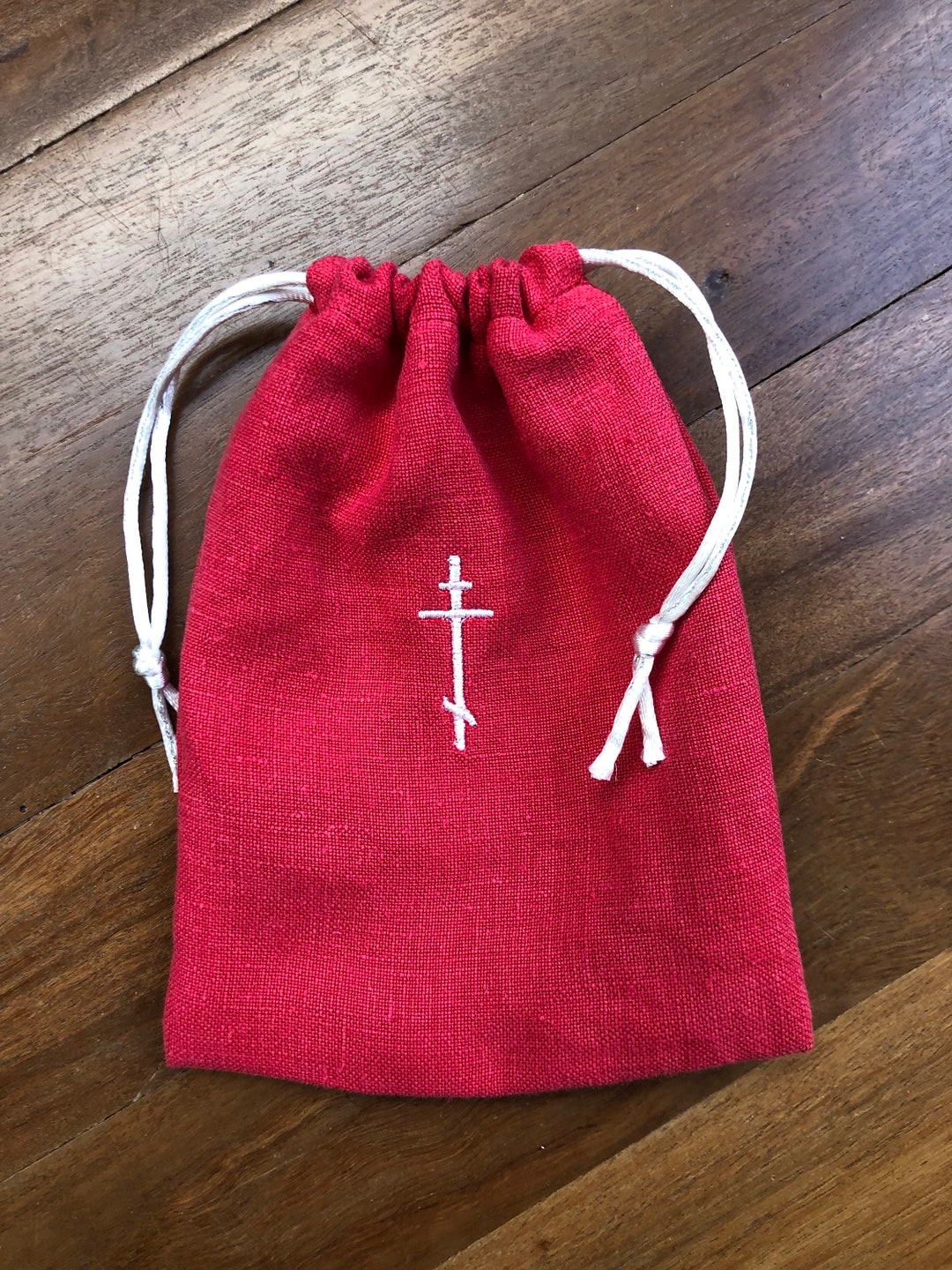 Handmade Embroidered Red White Orthodox Cross Drawstring Small Bag ...