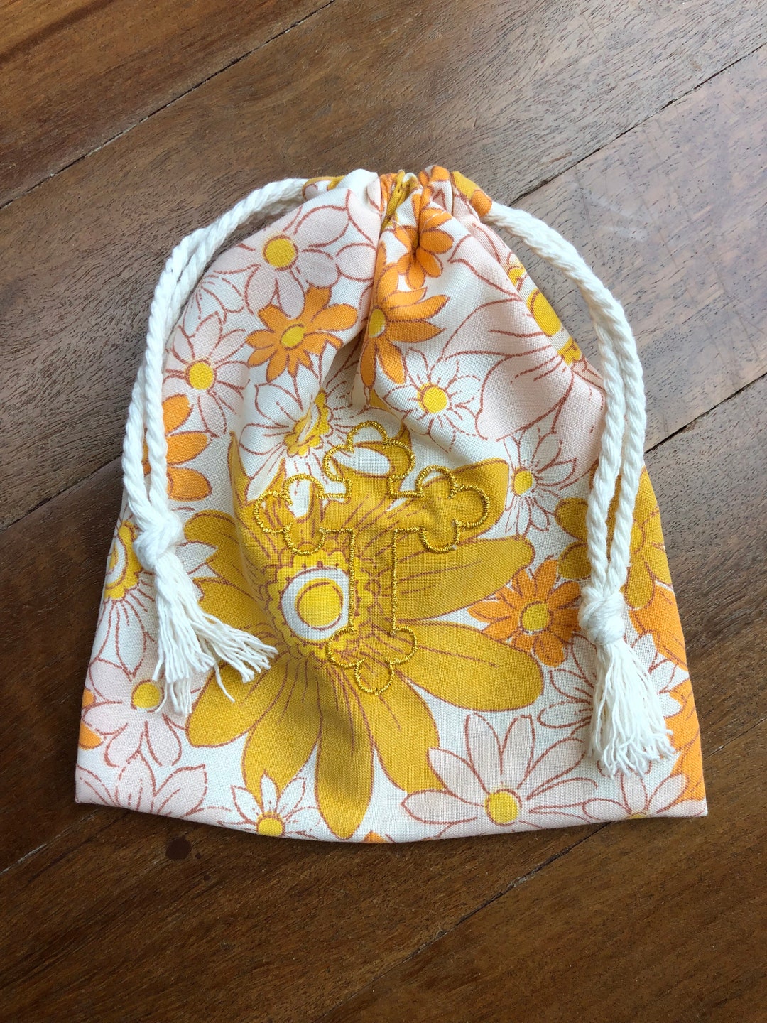 Handmade Embroidered Gold Floral Orthodox Cross Drawstring Small Bag ...