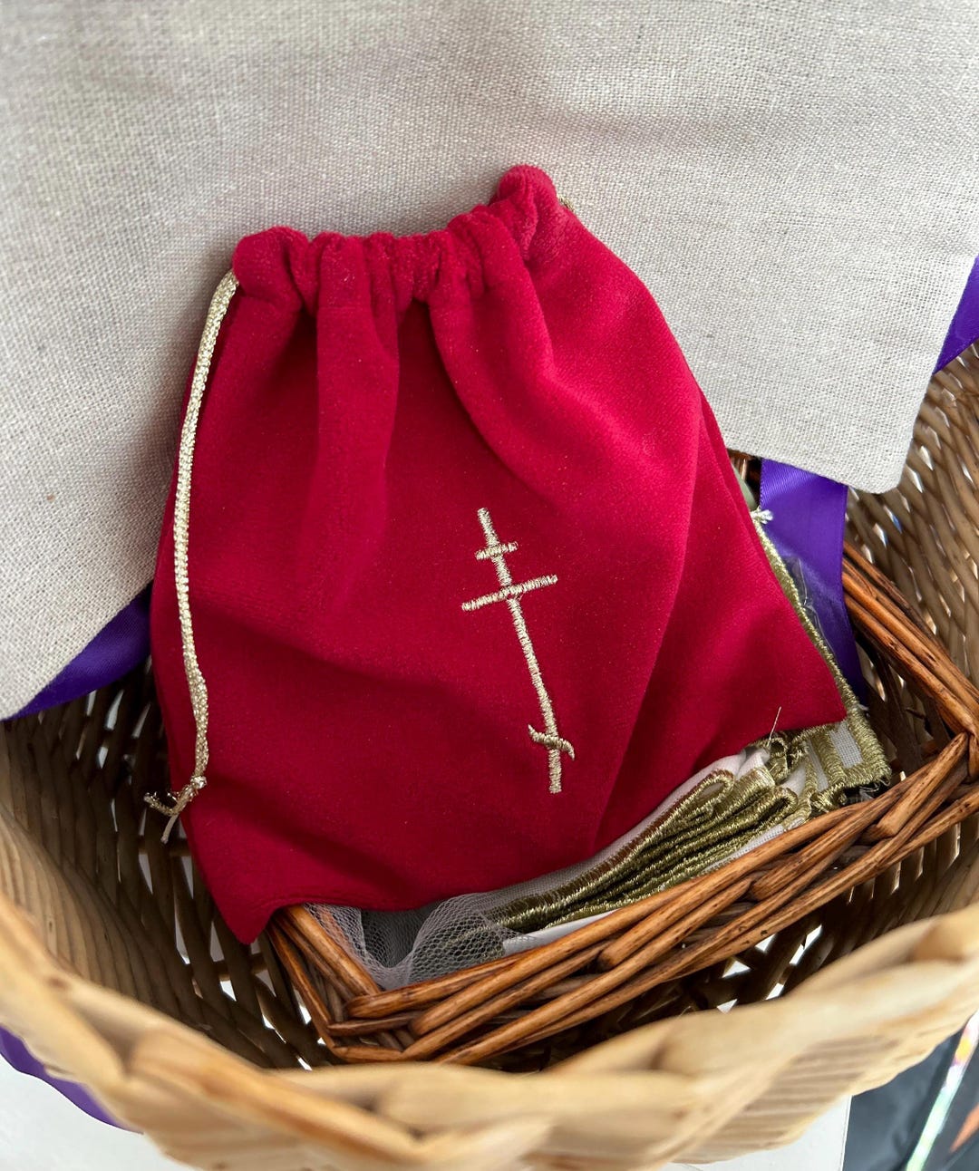 Embroidered Gold Orthodox Cross Red Velvet Velour Prosphoro Seal Bag ...