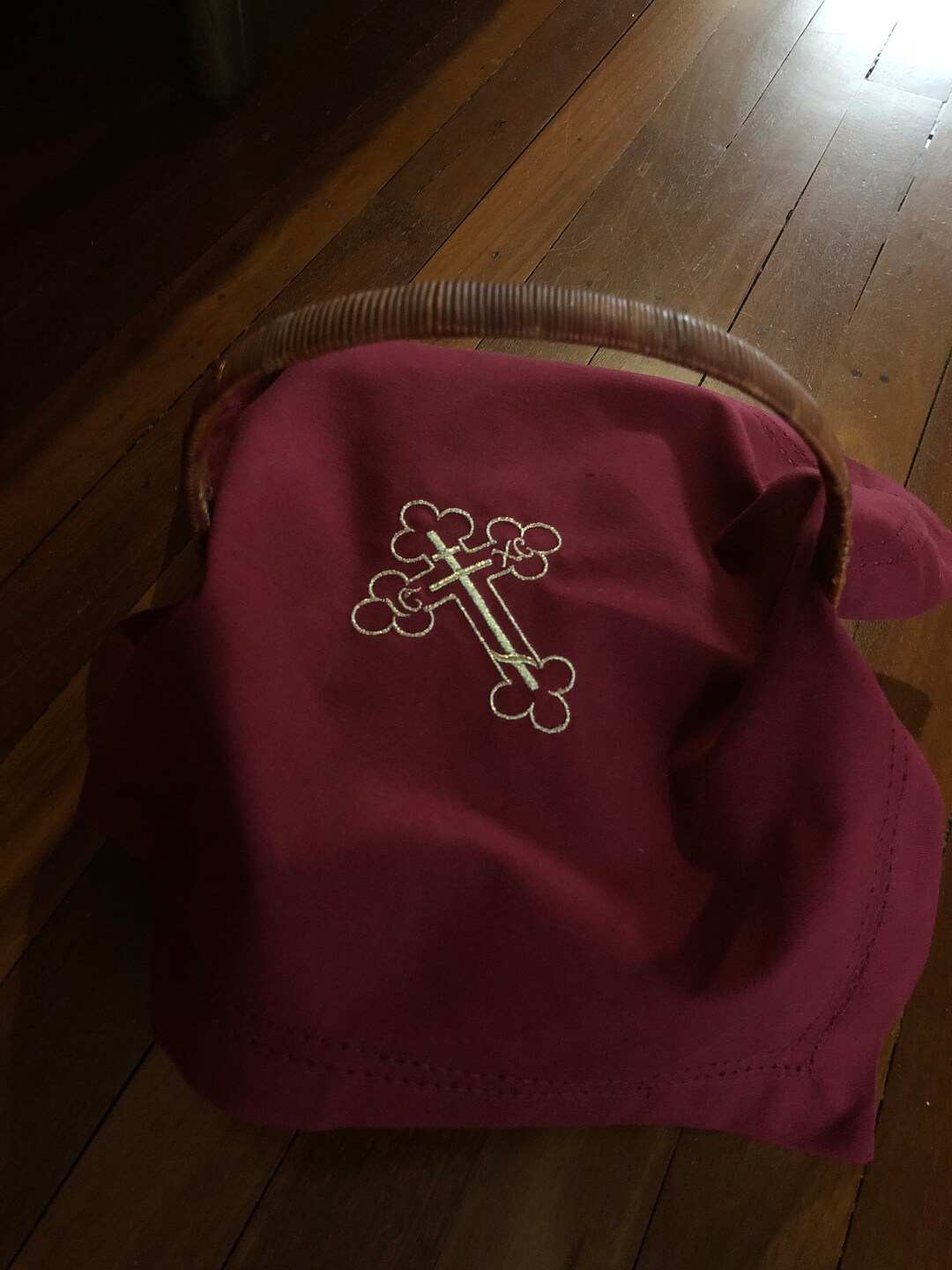 Orthodox Cross Embroidered Large Burgundy Bread Cloth / Pascha Basket ...