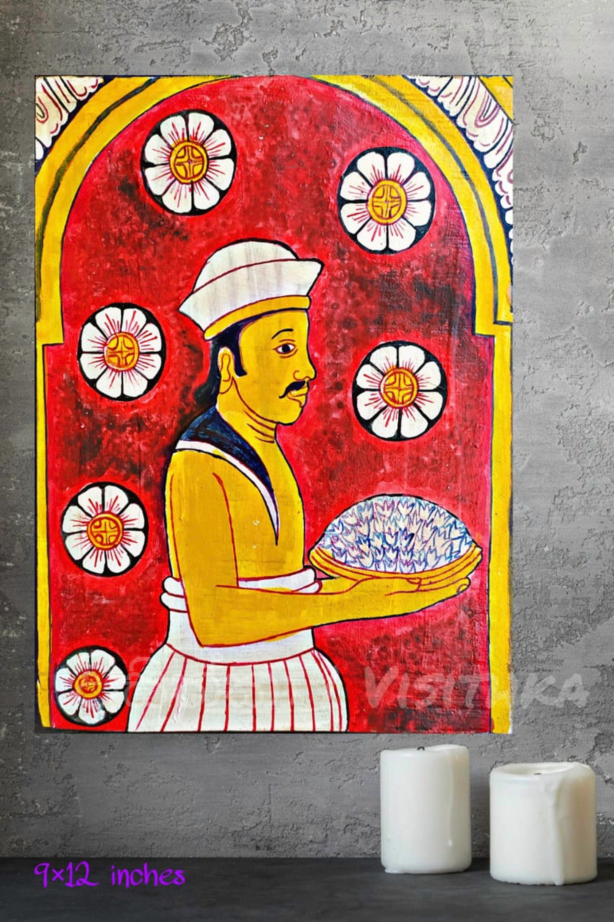 A Sri Lankan Traditional Folk-art Hand Painted on a Piece of Wood With ...