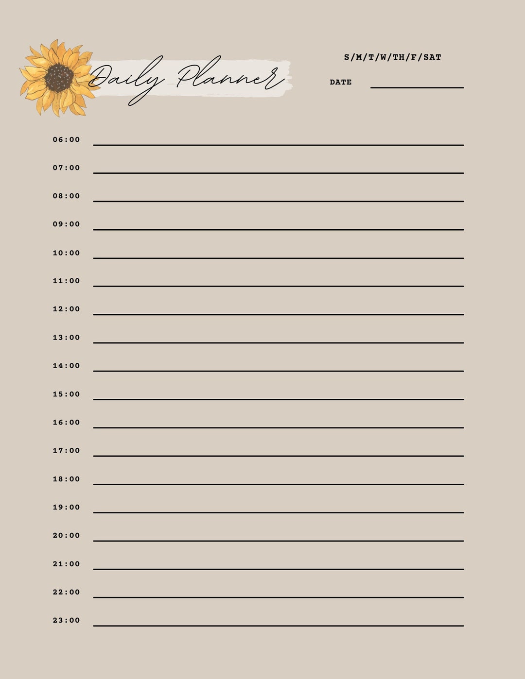 Sunflower Daily Planner, Printable To-do List, Digital Download, Daily ...