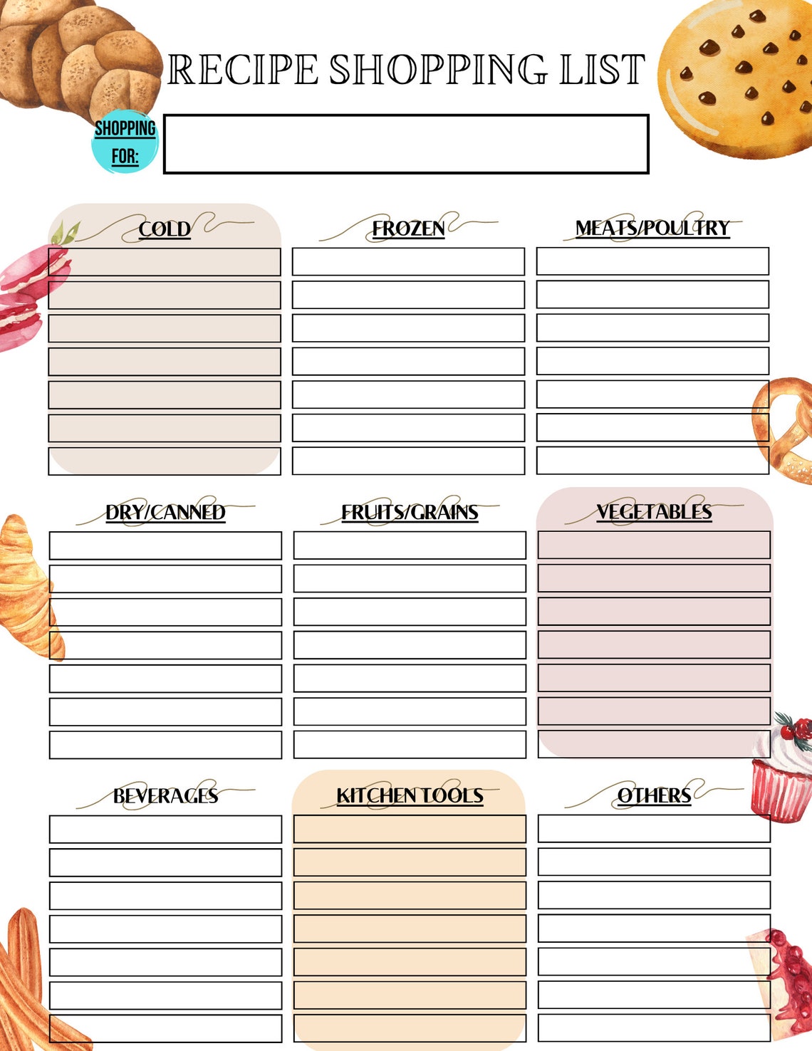 Recipe Planner, Shopping List, Downloadable Planner, Printable List, To ...