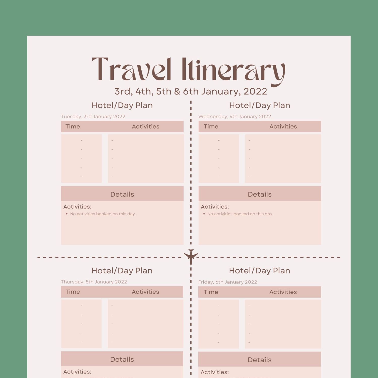 Travel Itinerary Digital Download Etsy