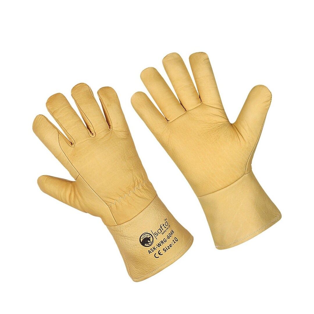 Waterproof Cowhide Leather Work Gloves, Thermal Fur Lined Gauntlets ...