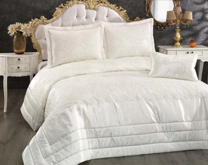 Luxury Bedspread, Ottoman Silk Bedspread 4 Piece Set French Lace King ...