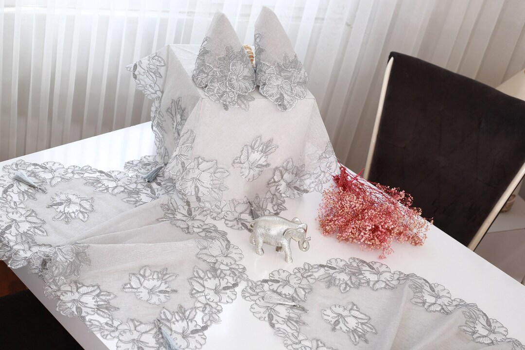 Scandinavian Linen French Lace Living Room Set ,5 Pcs Lace Table Cover ...