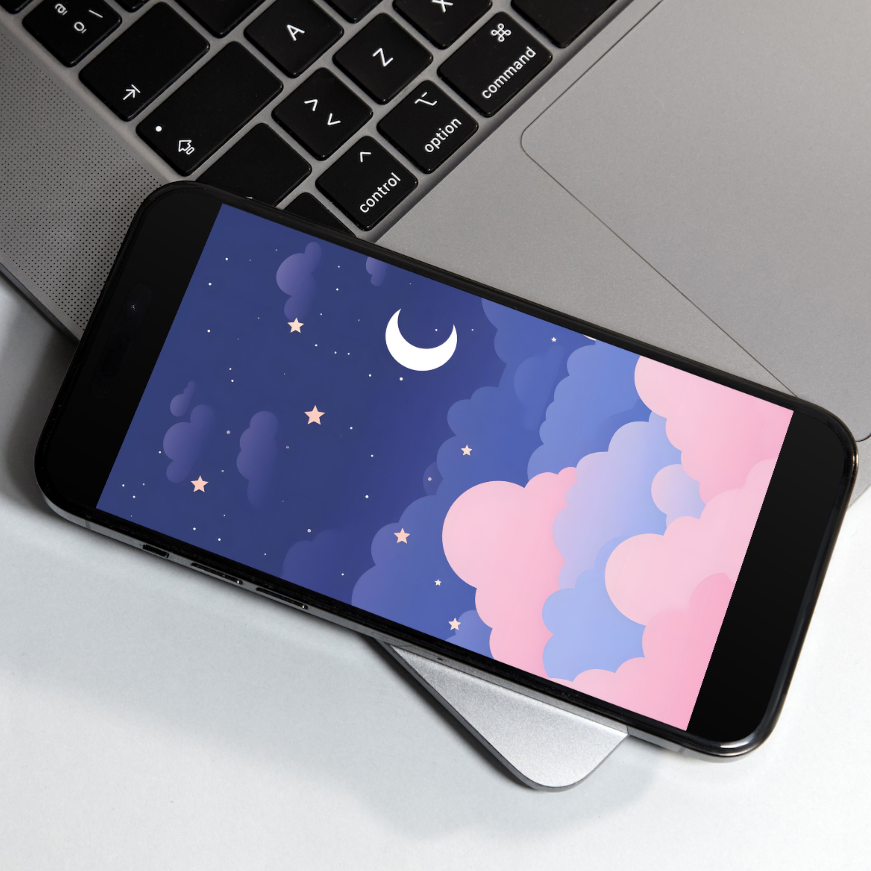 Night Sky Phone Wallpaper Cute, Pastel, Stars, Moon, Clouds, Instant ...
