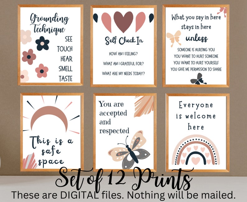 Therapist / School Counselor Office Wall Art Signs Bundle of 12 Prints ...