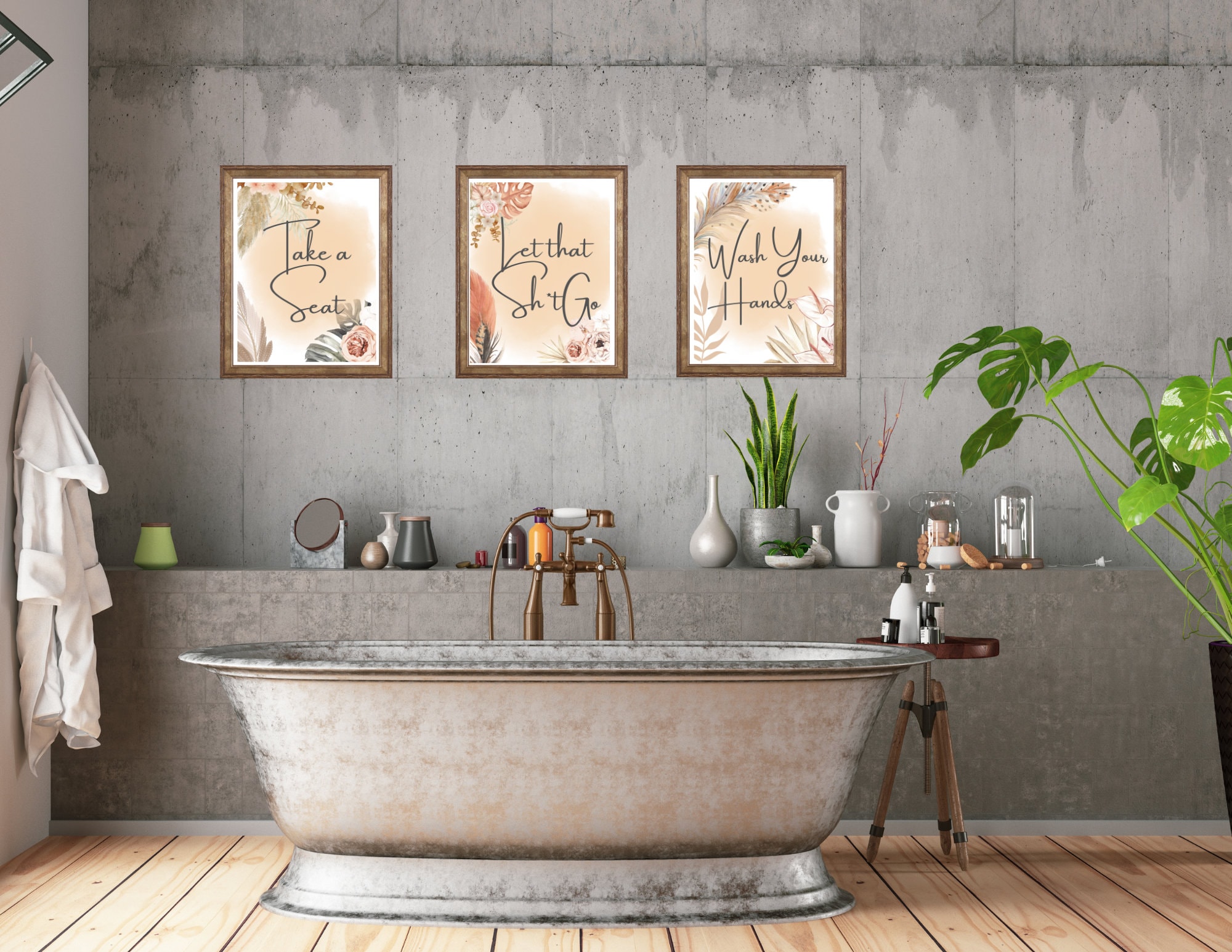 Boho Chic Bathroom Sign Printable Bundle - Etsy