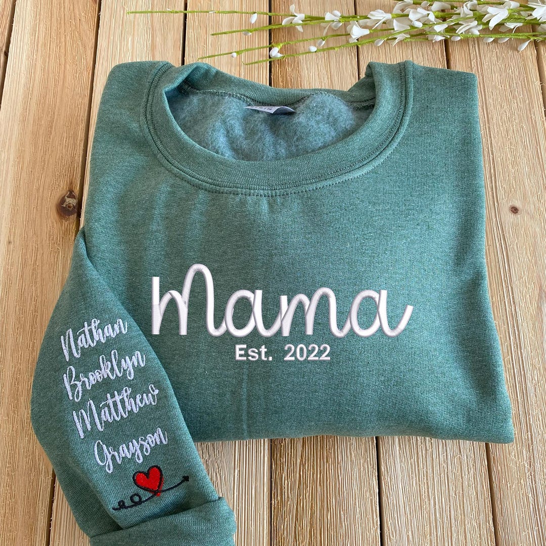 Custom Embroidered Mama Sweatshirt With Date, Personalized Minimalist ...