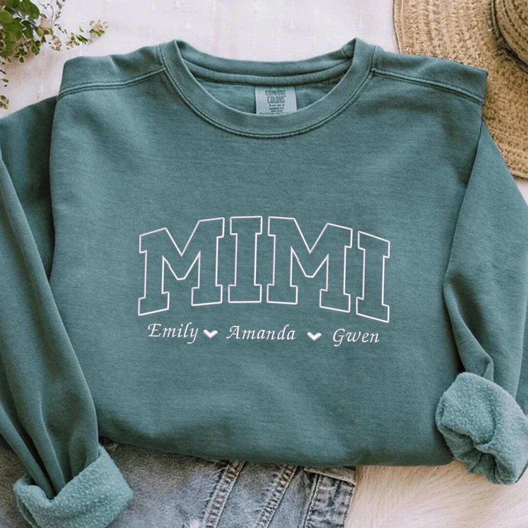 Custom Embroidered Mimi Sweatshirt With Grandkids Names, Comfort Colors ...