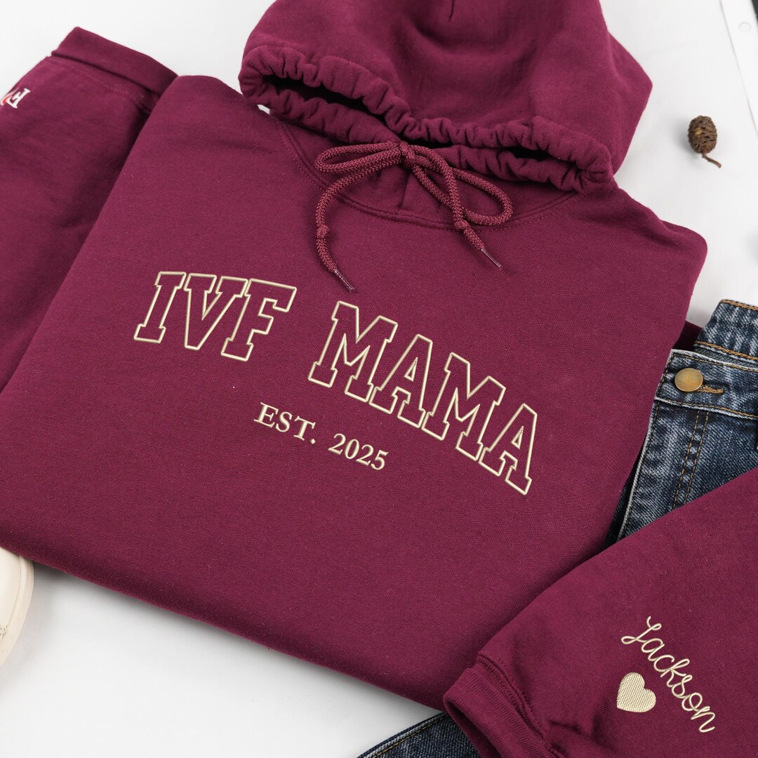 Custom Embroidered Hoodie, Custom IVF Mama Sweatshirt With Kid Name ...