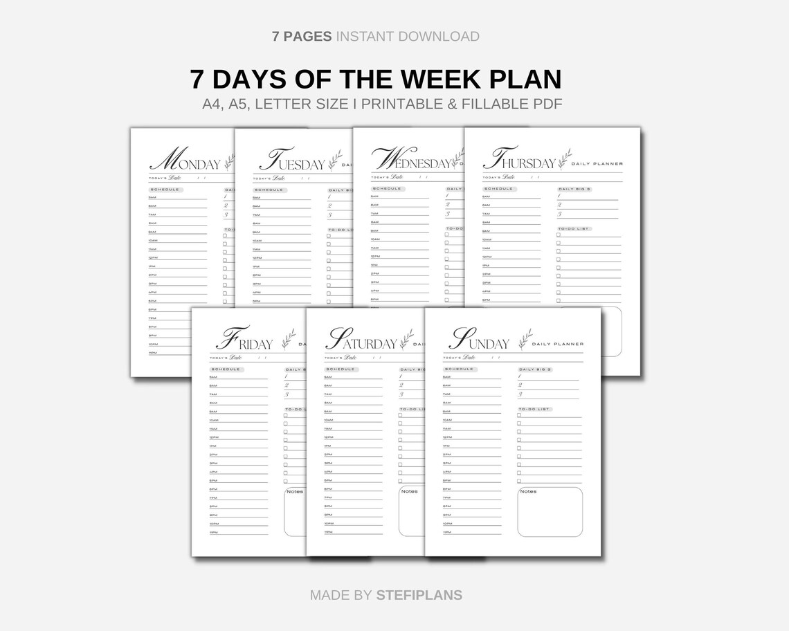 7 Days Planner Weekly Printable Planner Instant Download - Etsy