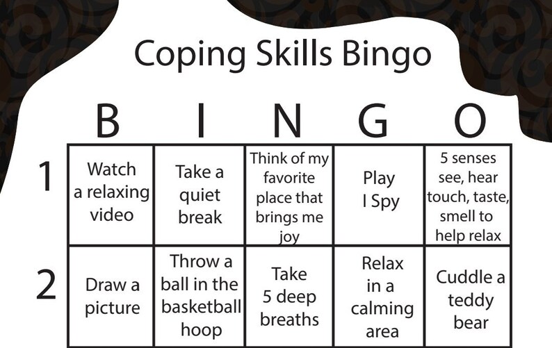 Coping Skill Bingo Set W/ Bonus Card (black) - Etsy