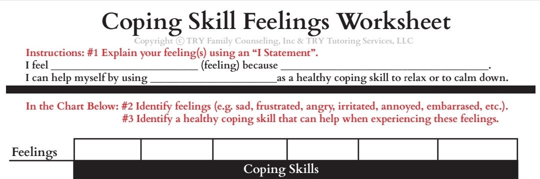 Coping Skill Feelings Worksheet - Etsy