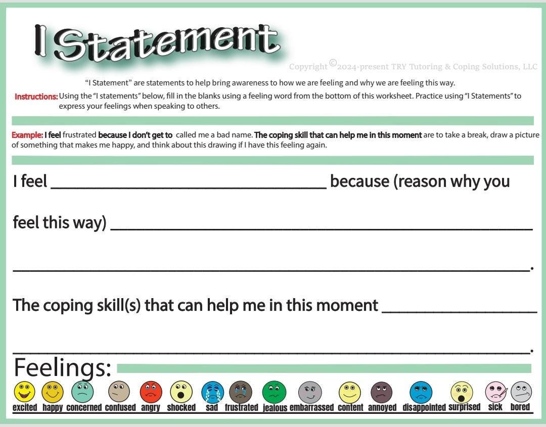 I Statement Worksheet - Etsy