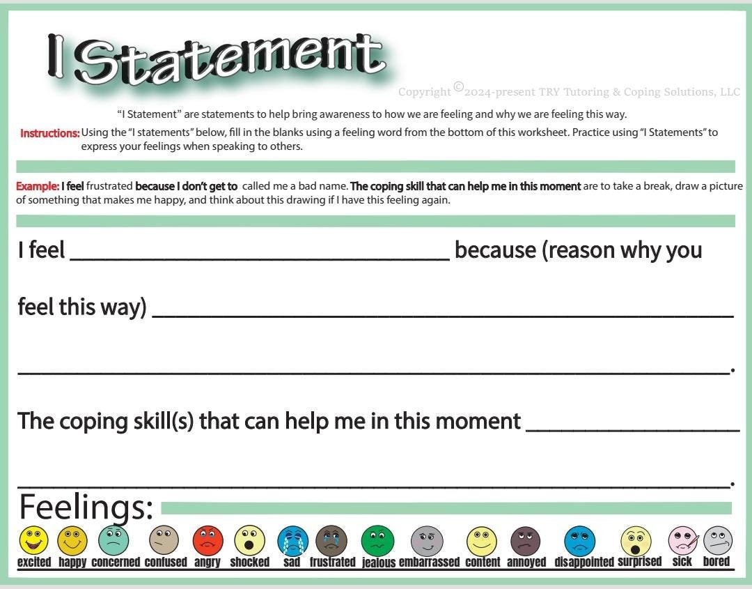 I Statement Worksheet - Etsy