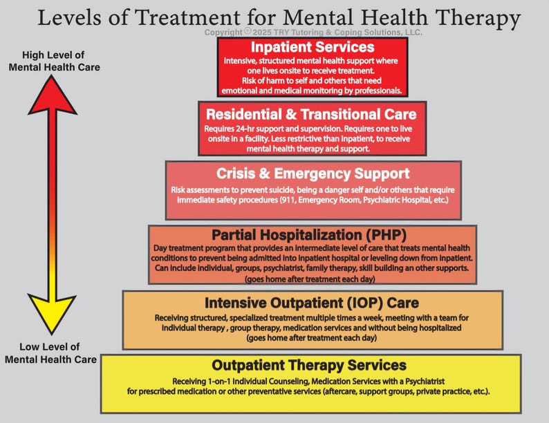 Levels of Treatment for Mental Health Therapy: Visual Aide - Etsy