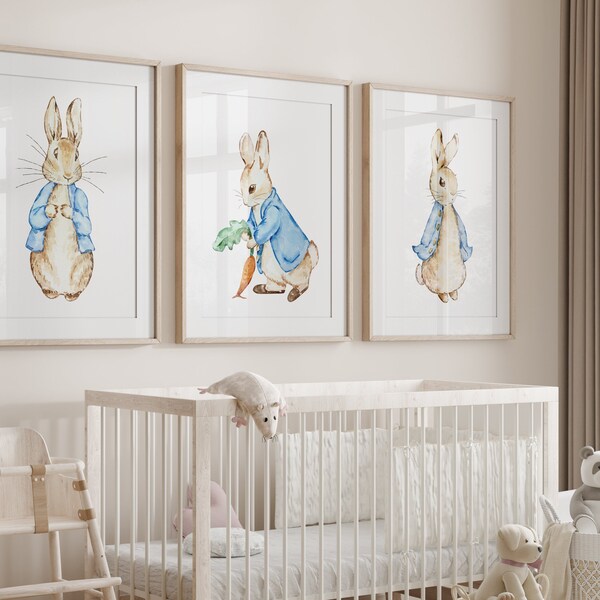 Peter Rabbit Inspired Watercolor Prints Set of 3, Nursery Art, Kids ...