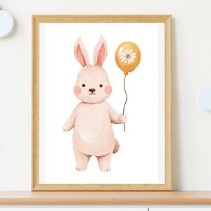 Set of 3 - Bunny Rabbit Daisy Prints, Baby Girl Nursery, Personalised ...