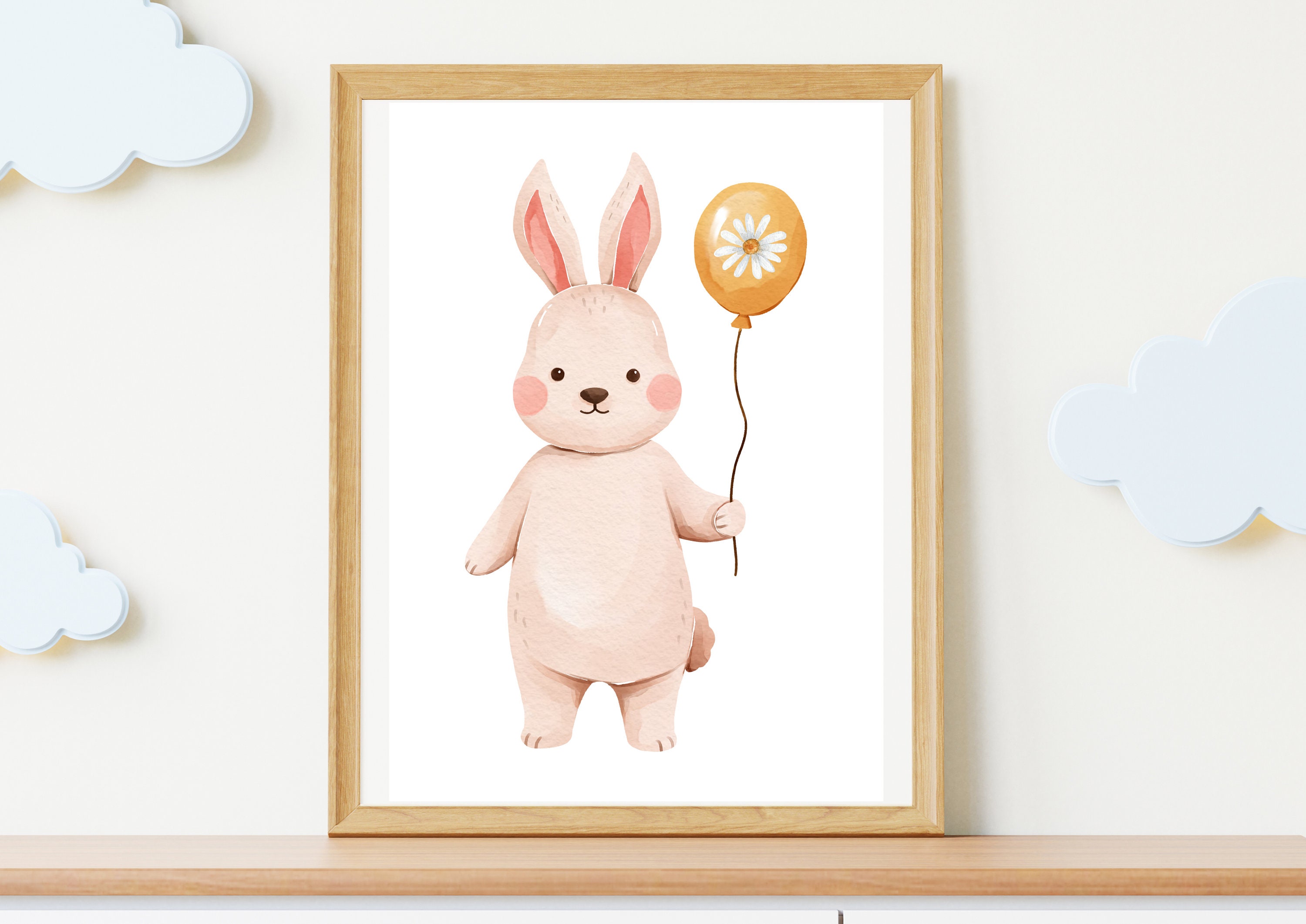 Set of 3 Bunny Rabbit Daisy Prints, Baby Girl Nursery, Personalised ...