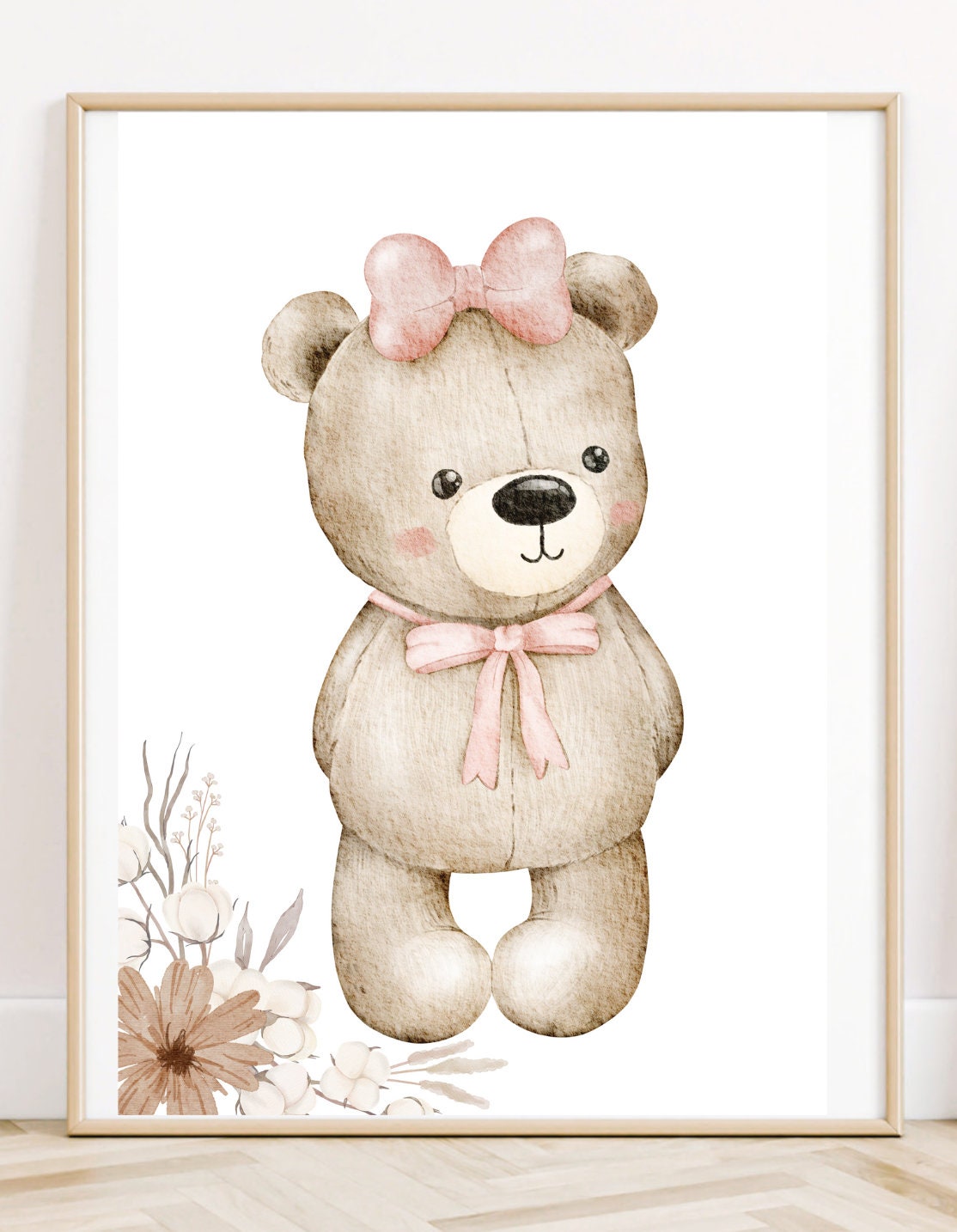 Set of 3 Boho Teddy Bear Love Prints for Baby Girl Nursery Kids Room ...
