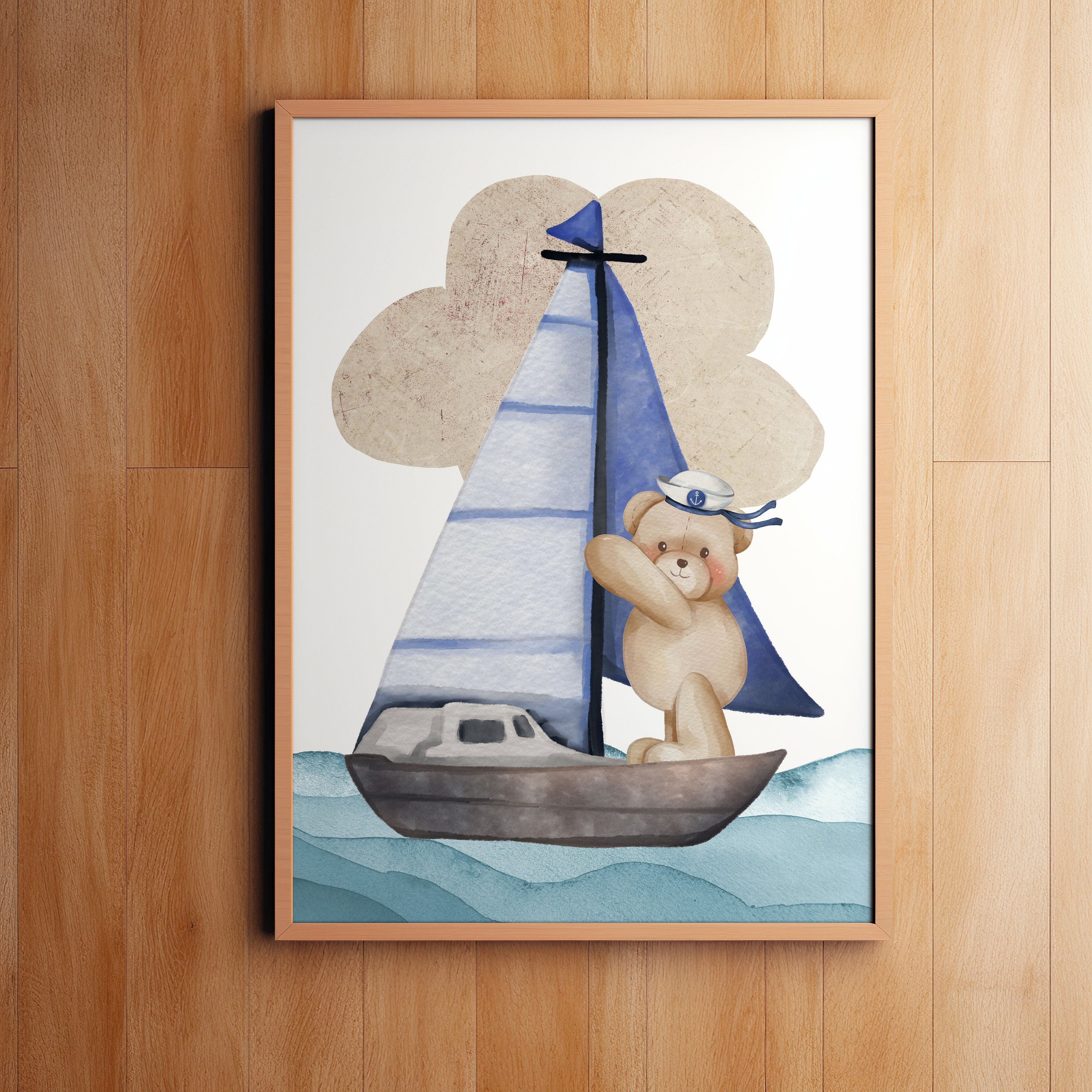 Set of 3 Nautical Teddy Bear Sailor Prints for Baby Boy Nursery Kids ...