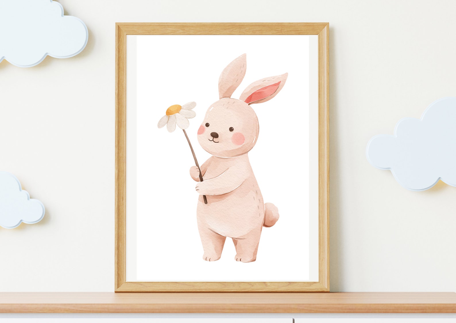 Set of 3 - Bunny Rabbit Daisy Prints, Baby Girl Nursery, Personalised ...