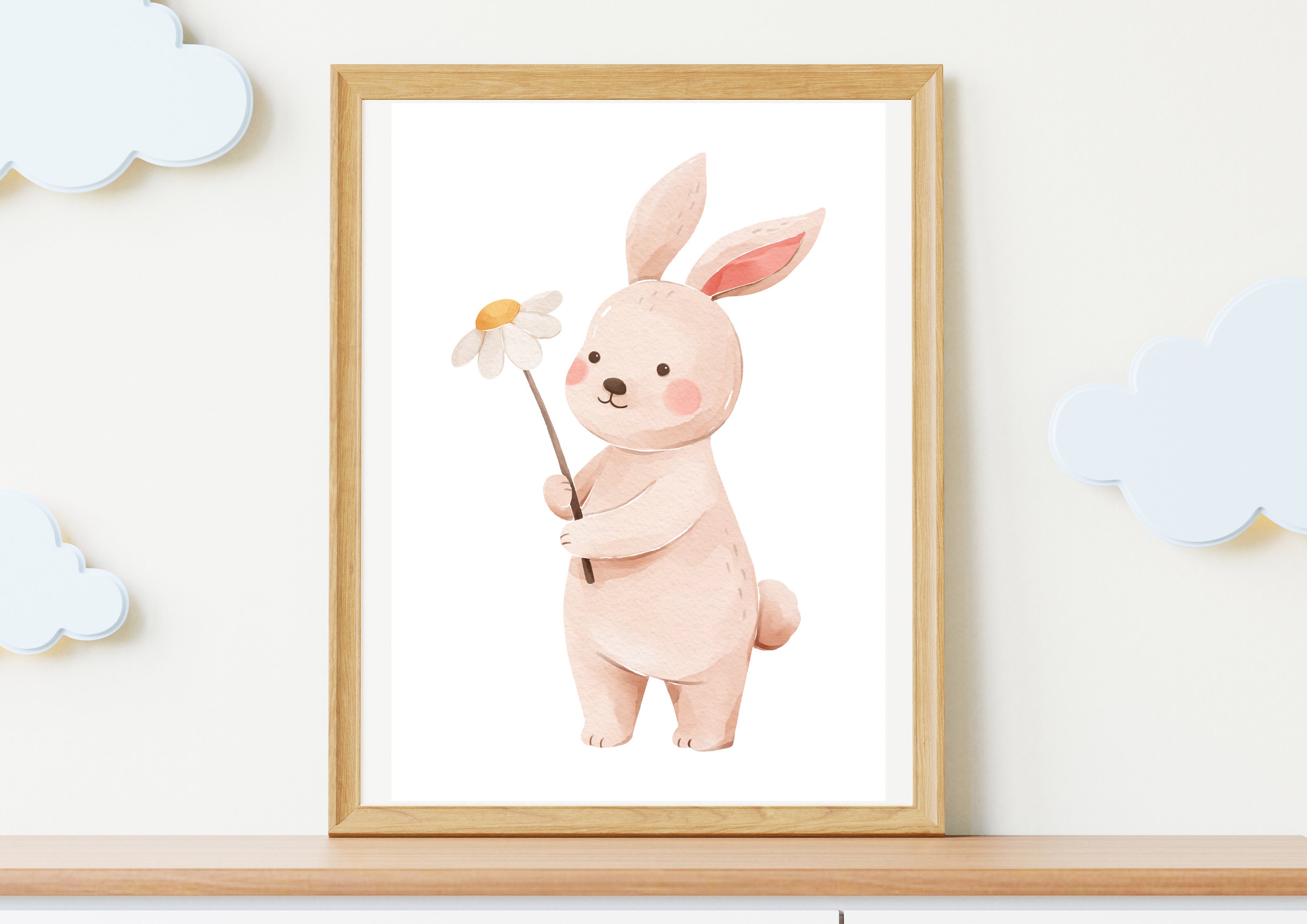 Set of 3 - Bunny Rabbit Daisy Prints, Baby Girl Nursery, Personalised ...
