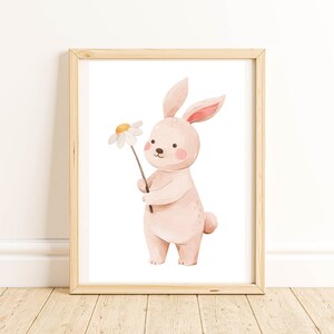 Set of 3 - Bunny Rabbit Daisy Prints, Baby Girl Nursery, Personalised ...
