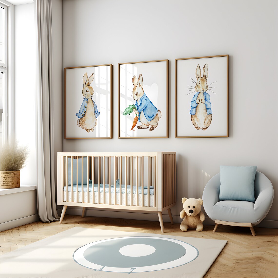Set of 3 Peter Rabbit Inspired Prints for Baby Boy Nursery, Bunny ...