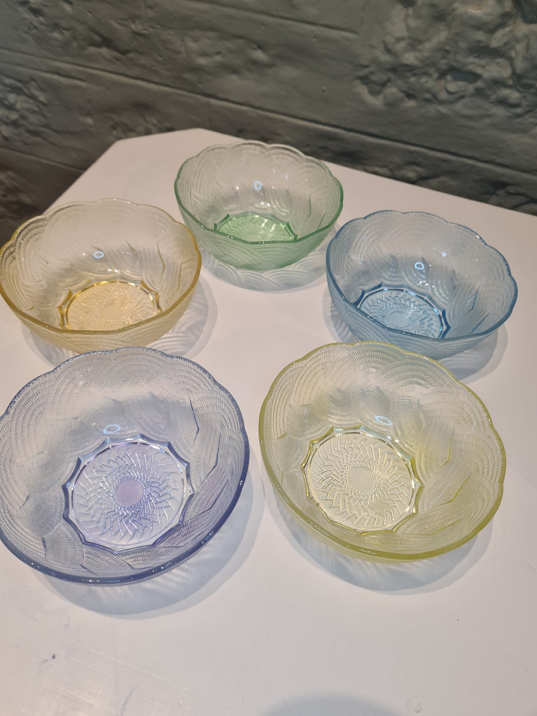 5 Art Deco Style Weave Pattern Glass Bowls - Etsy