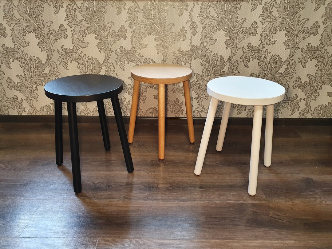 Round Stool Small Wooden Stool Black Tabouret Bedside Table Plant ...