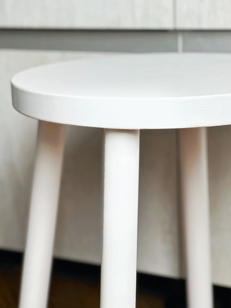 Chair Round Stool Small Wooden Stool White Tabouret Bedside Table Plant ...