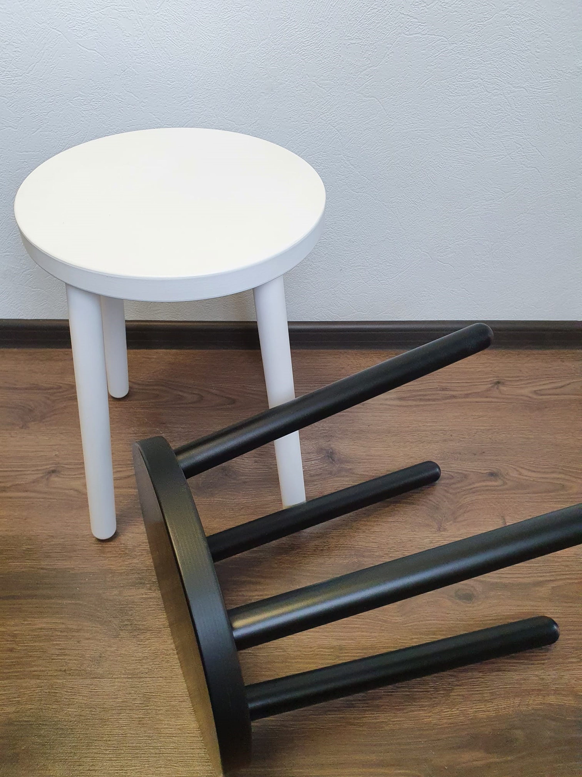 Round Stool Small Wooden Stool Black Tabouret Bedside Table Plant ...