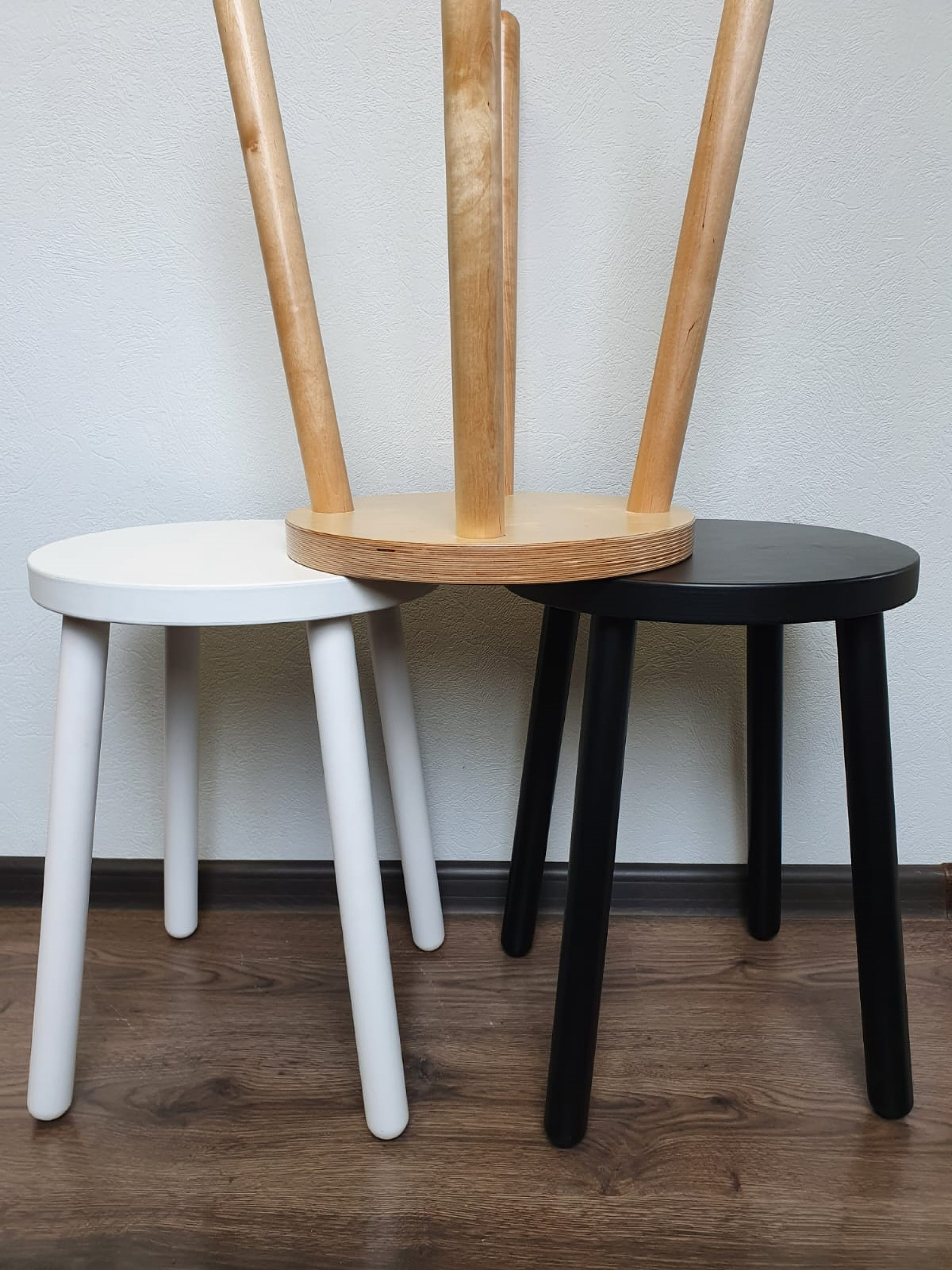 Round Stool Small Wooden Stool Black Tabouret Bedside Table Plant ...
