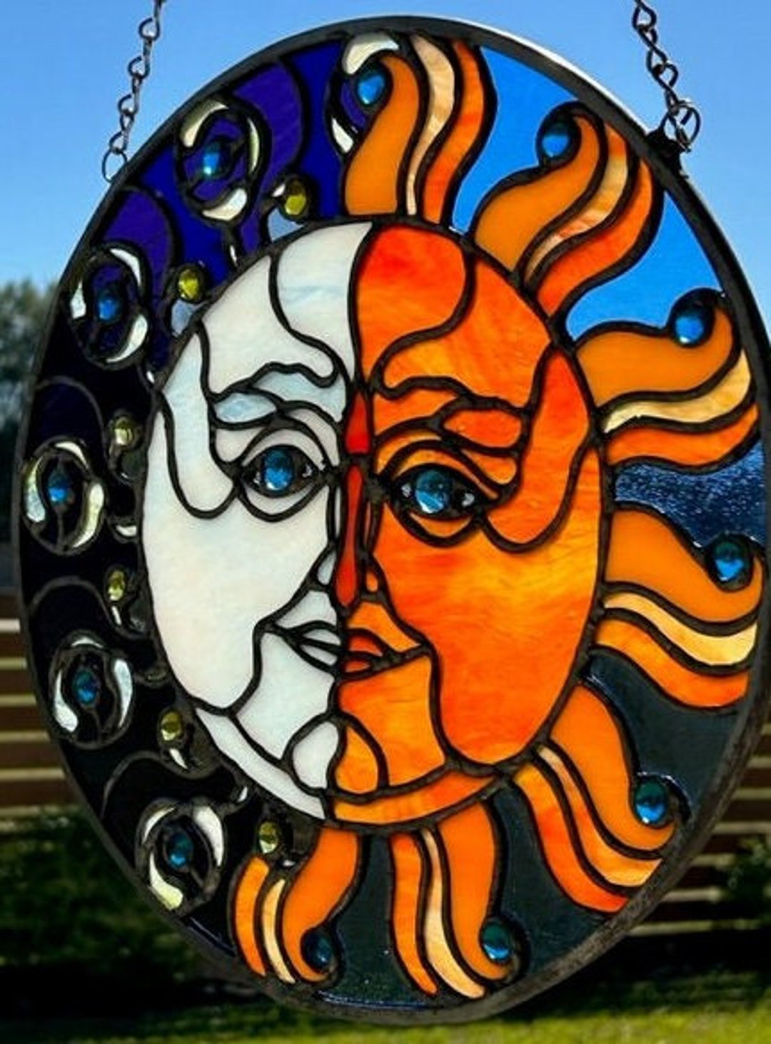 Stained Glass Sun, Moon and Stars - Etsy