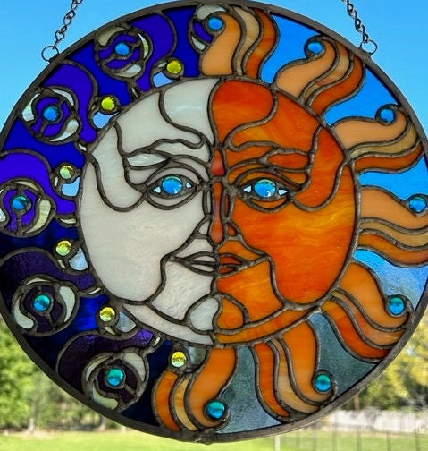 Stained Glass Sun, Moon and Stars - Etsy