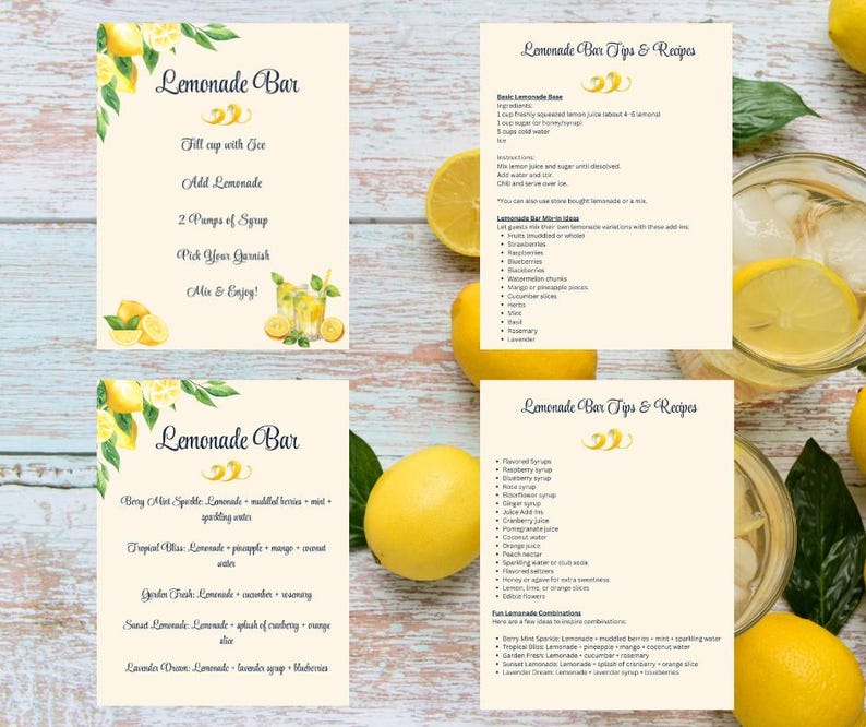Lemonade Bar Printable Menu With Recipes! - Etsy