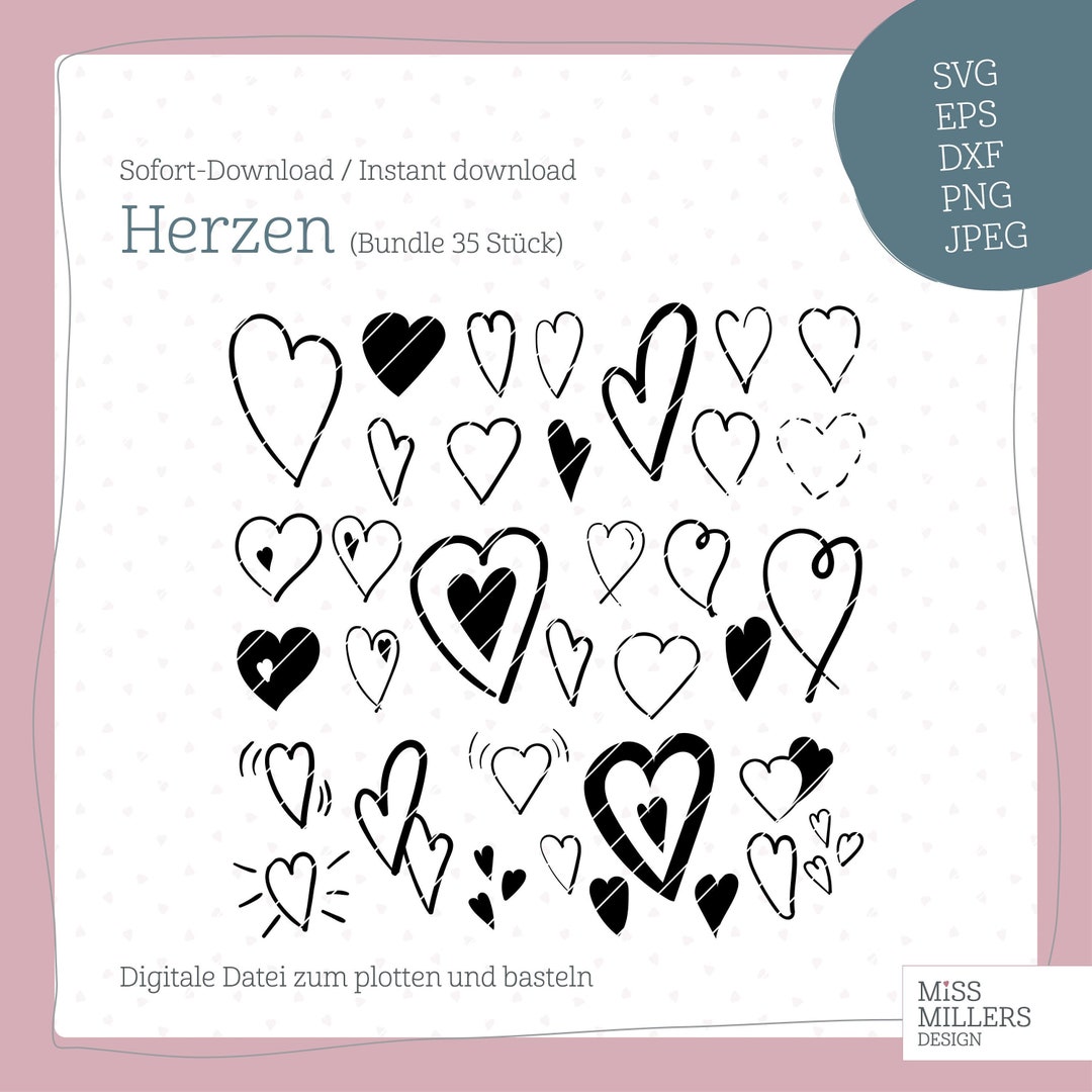 35 Hearts Bundle SVG DXF EPS Digital Download | Plotter File Vector ...