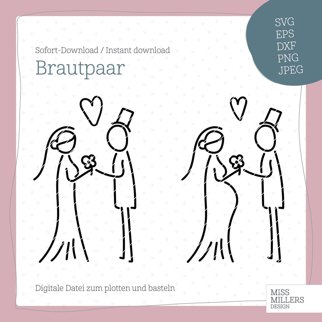 Bride and Groom Wedding Couple SVG DXF EPS Digital Download | Plotter ...